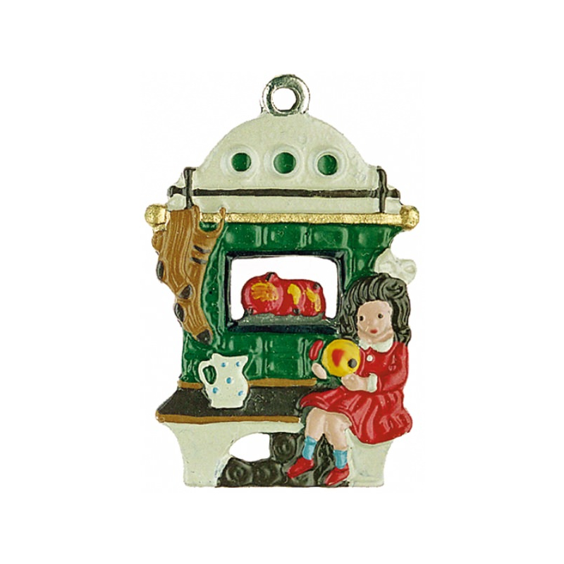 Zinnfigur Mädchen am Ofen